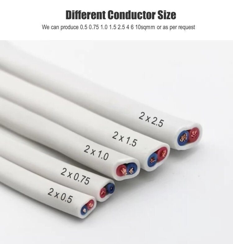 Flat Twin 2 Core Thin Wall Cable Wire White 0.5mm 0.75mm 1mm 1.5mm 2 ...