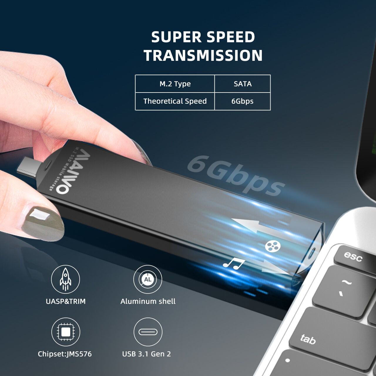 Maiwo K1683l Aluminum Sata M.2 Ssd Enclosure External Hdd Casing Case ...