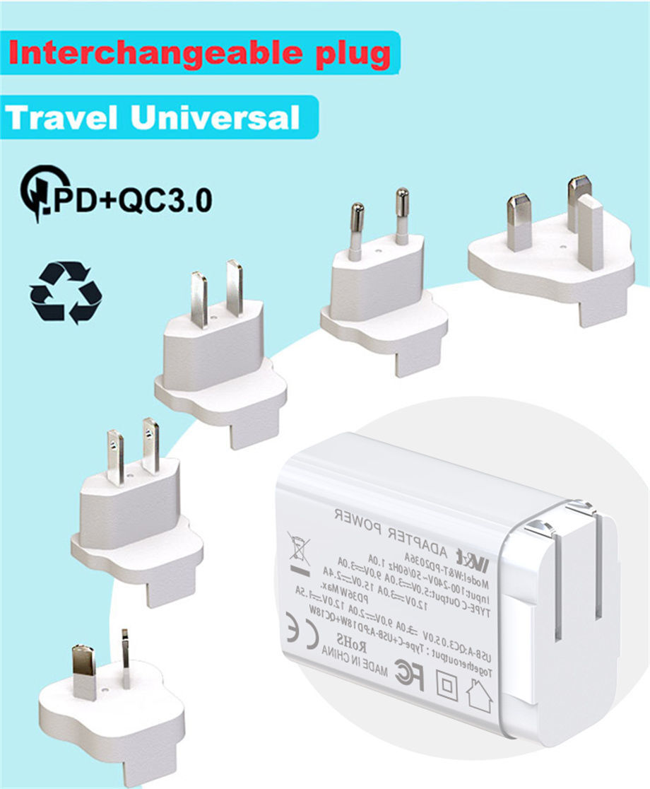 New Cheap Interchangeable Power Adapter Qc＆pd Usb/c/a+c 36w 15v Us Eu ...