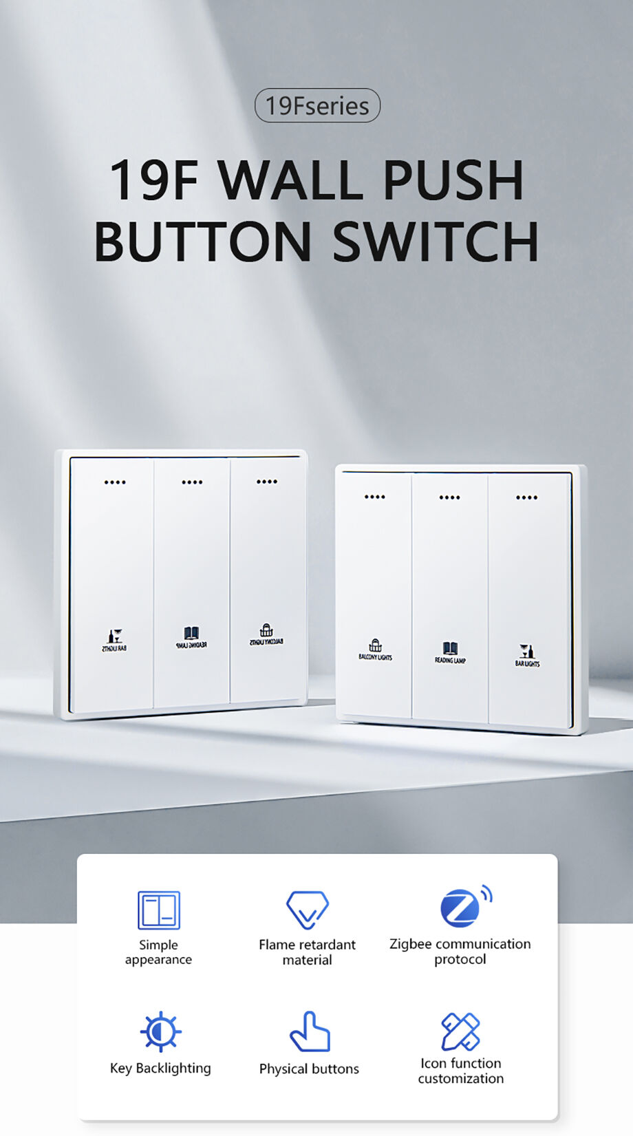 Customized 90mm Plastics 1/2/3 Gang Big Push Button Wall Light Switch ...