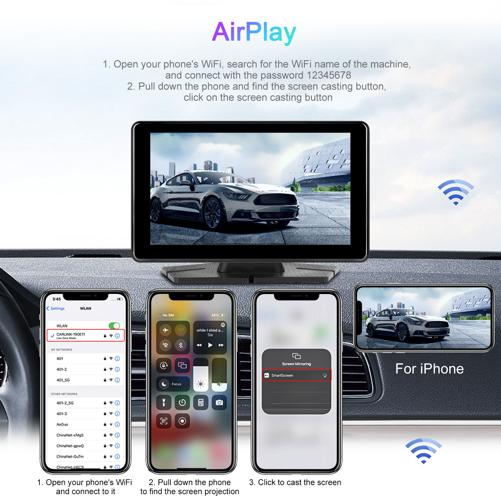 Podofo Portable Wireless Carplay Android Car Radio Pnd 7 Inch Touch Screen Android Auto Gps Bt ...