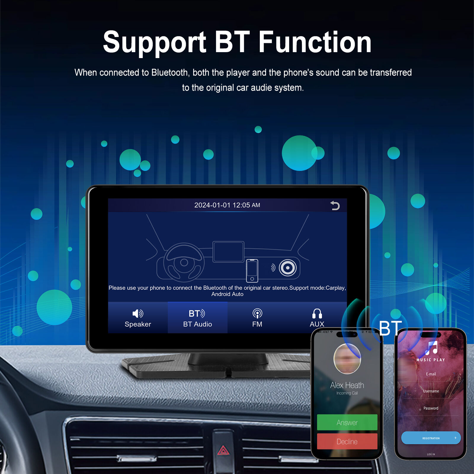 Podofo Portable Wireless Carplay Android Car Radio Pnd 7 Inch Touch ...