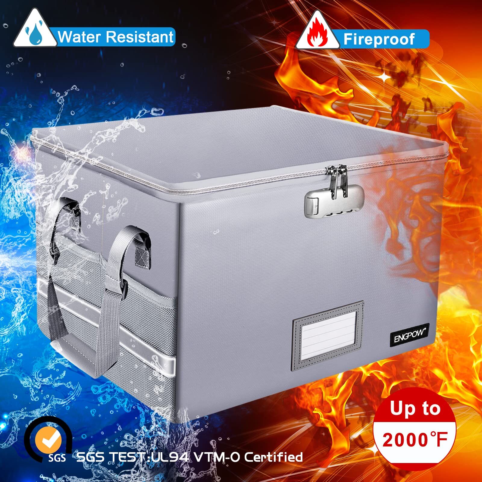 Large Fireproof Box With Lock Collapsible Portable Home Office Safe Box ...
