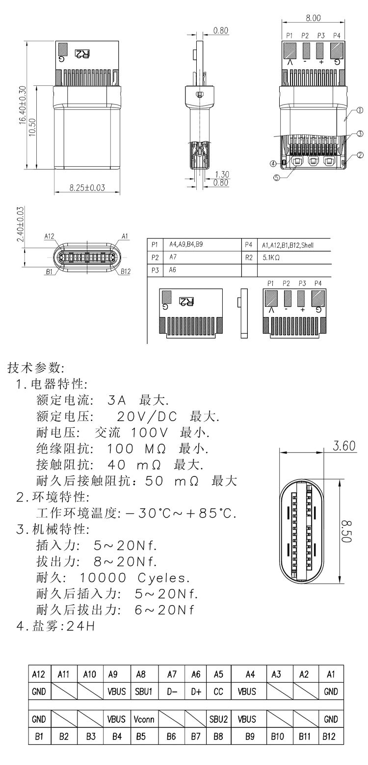 Buy China Wholesale Factory Wholesale Usb Type C Male Connector 24 Pin ...