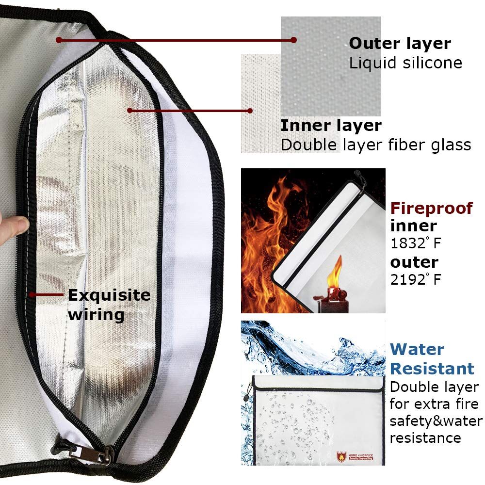 Fireproof Document Bag Waterproof Data Storage Home Moisture-proof A4 ...