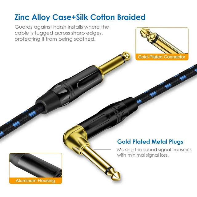 Guitar Cable 1/4 Inch Straight To Right Angle Instrument Cable ...