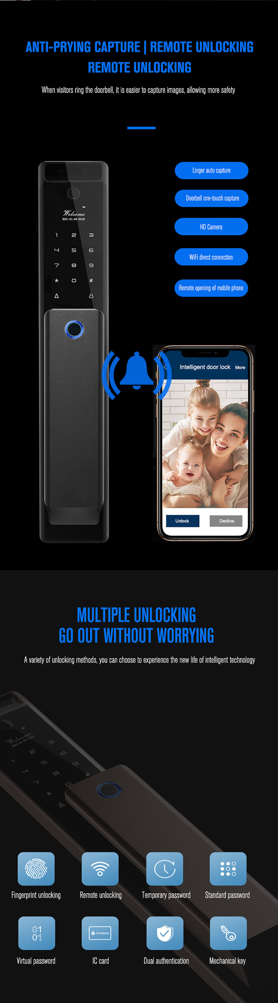 High Quality Wifi Waterproof Card Key Fingerprint Unlocking Electronic ...