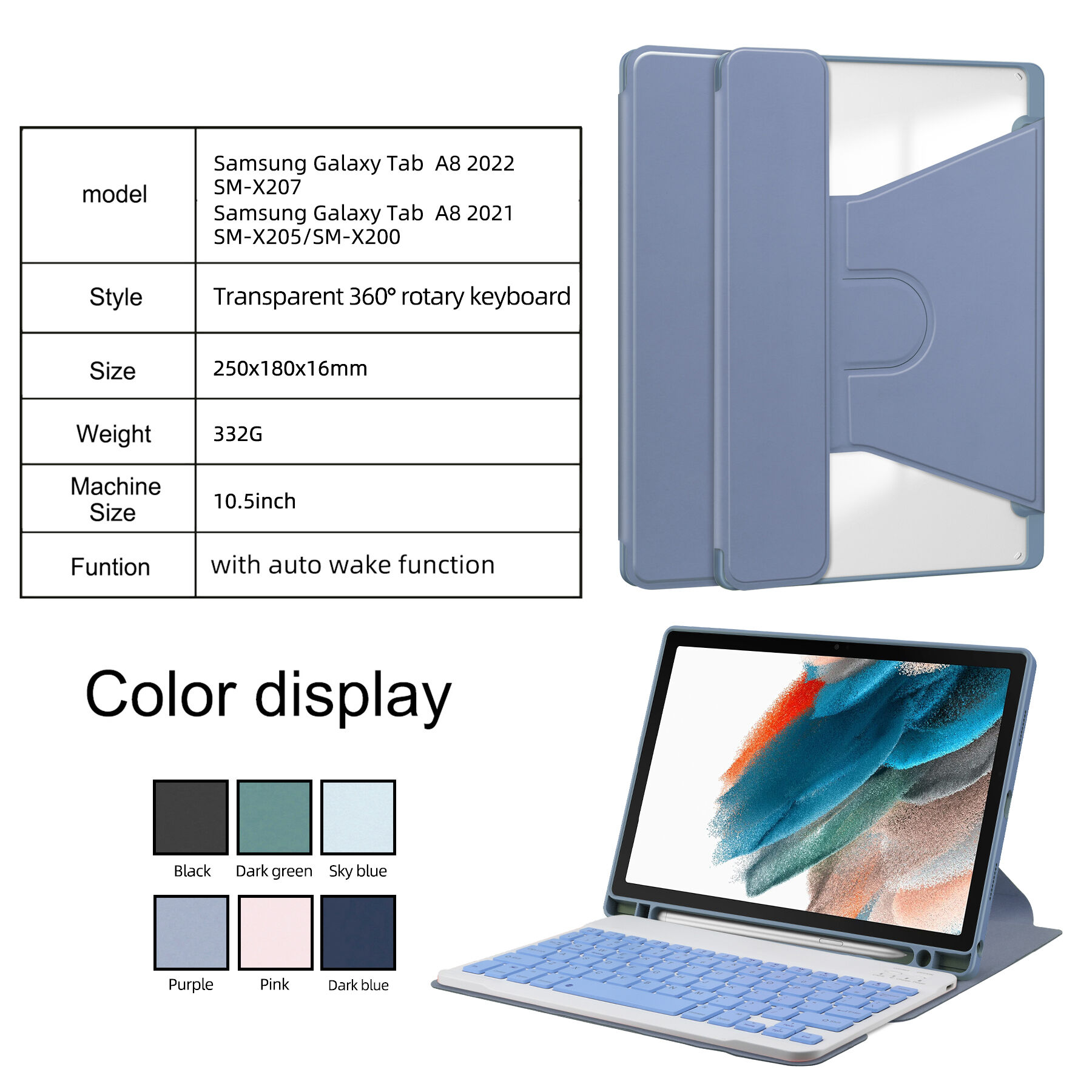 Cyke 360°rotate The Transparent Tape Keyboard Magnetic Detachable ...