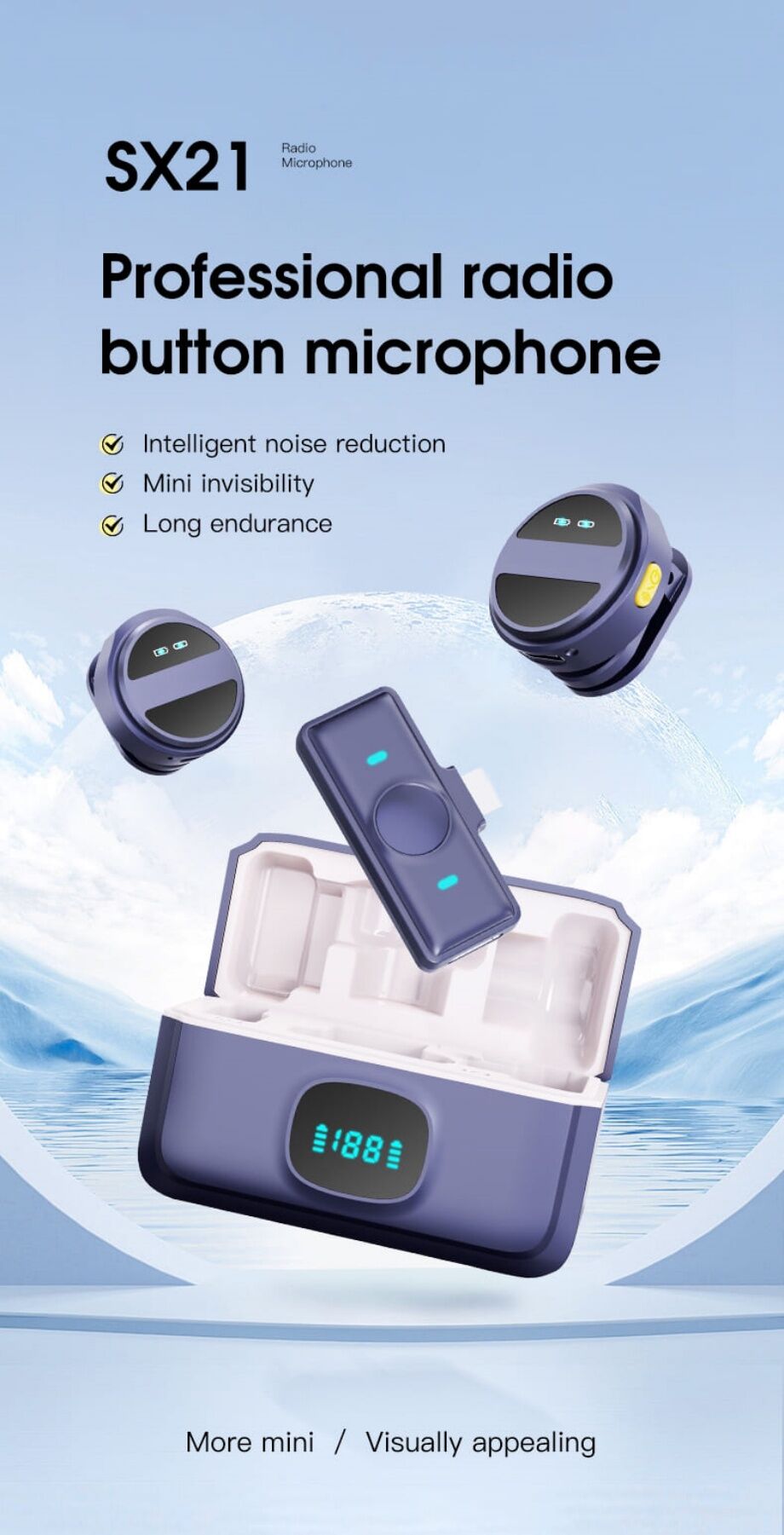 Sx21 Professional Dual Wireless Lavalier Microphone For Live Interview Vlog With Charging Case ...