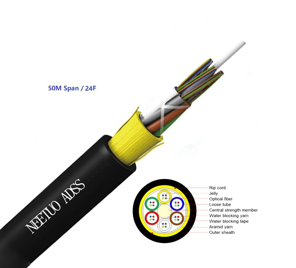 Outdoor Aerial Cable Adss Cable 24f 50m 100m Span Optical Fiber Cable ...
