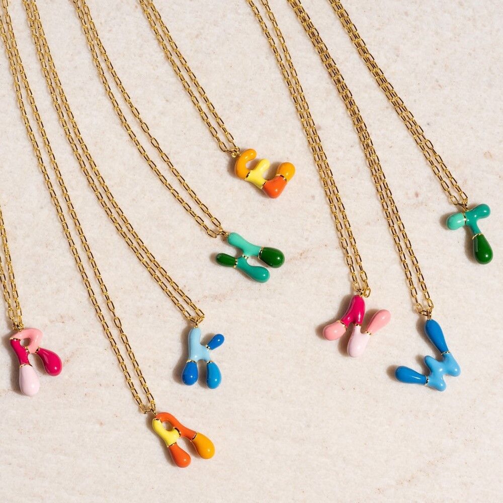 Gold Plated Colorful Bubble Enamel Initial Necklace Alphabet Letter A-z ...