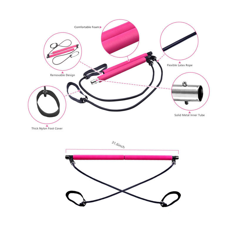 Pilates Bar Kit Resistance Band Exercise Portable Fitness Pilates Stick ...