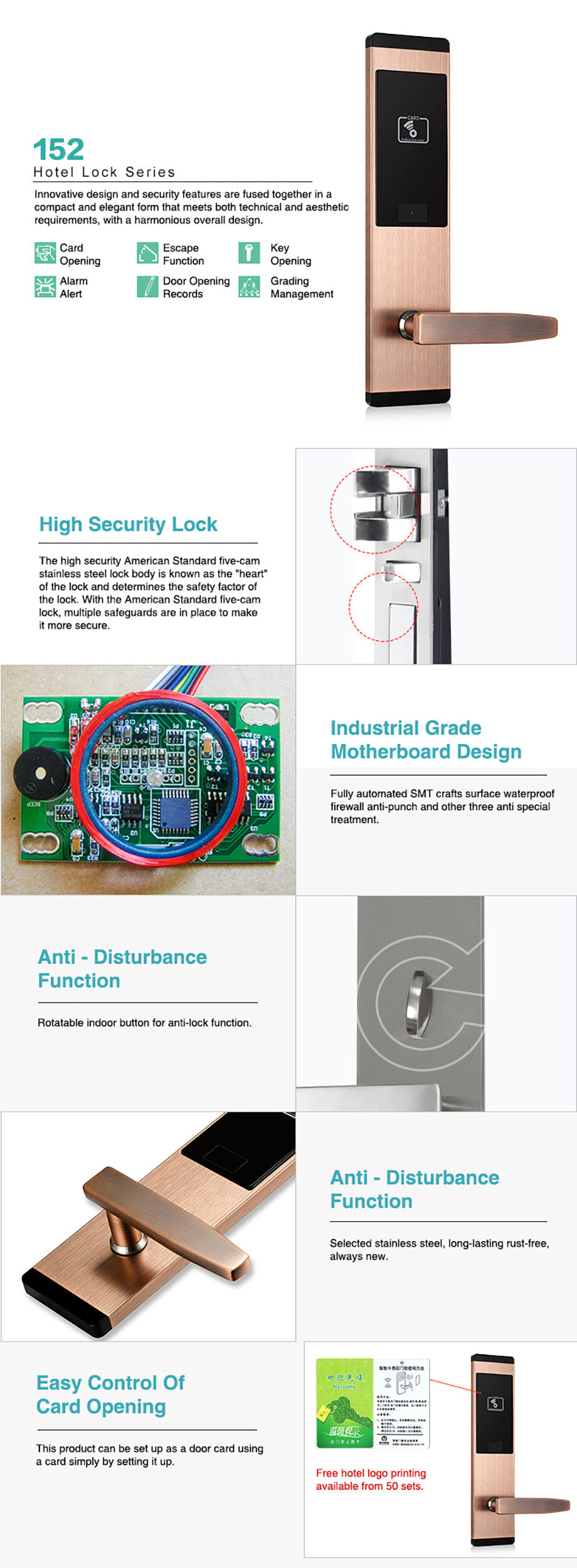 Good Quality Aluminum Card Key Unlock High Security Intelligent Door ...