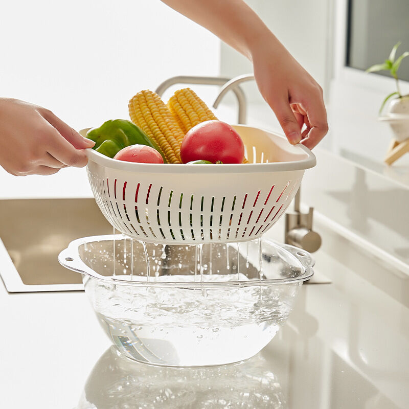 Wholesale Double Draining Basket Plastic Fruit Basket Dishwashing ...
