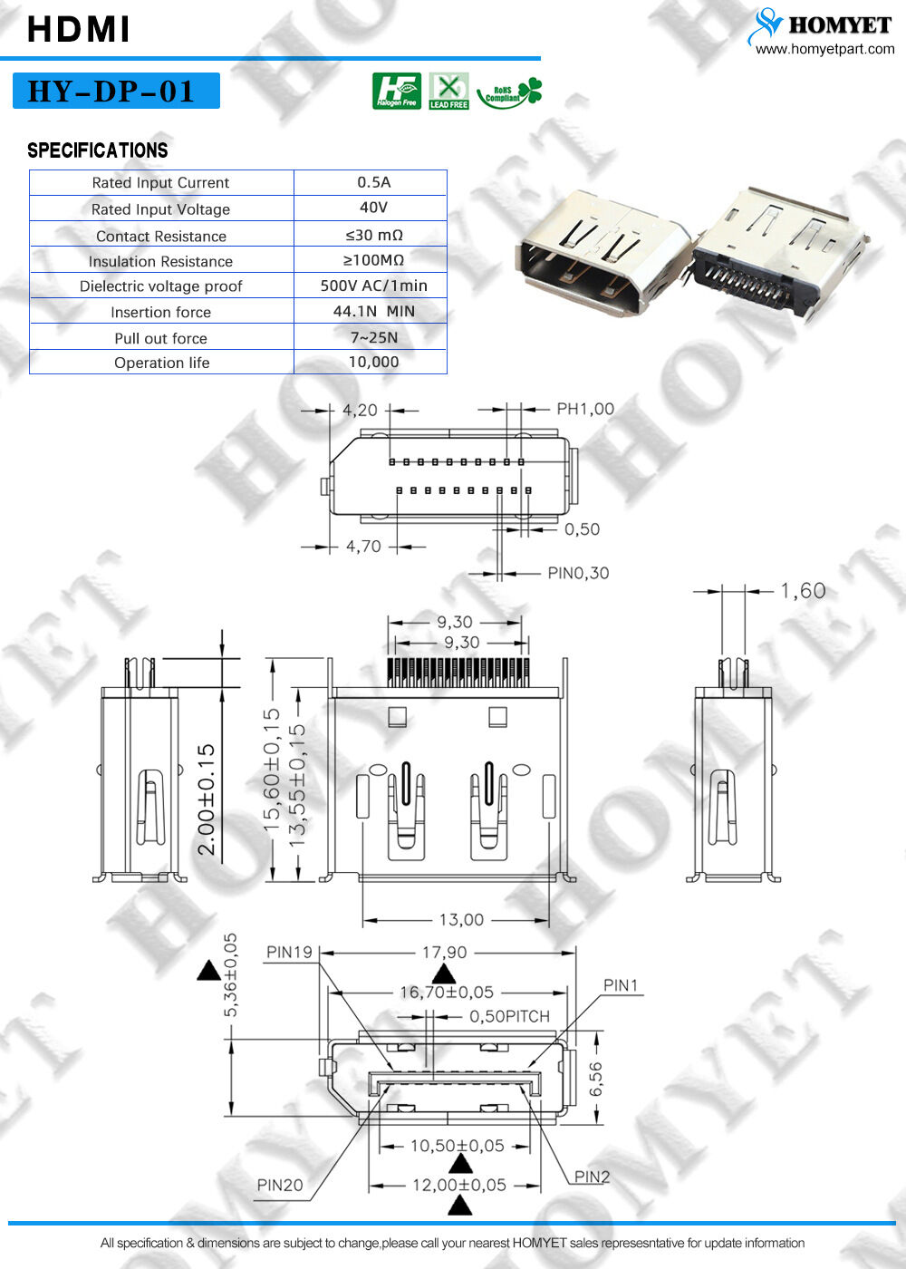 Vertical 180 Degree Hd Female Connector 19 Pins Hdmi Usb Connector Hy ...