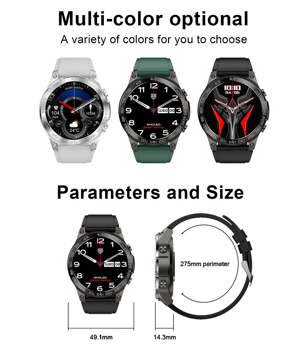 Men Women Smart Watch Dm50 With Amoled Screen 400mah Battery Heart Rate ...