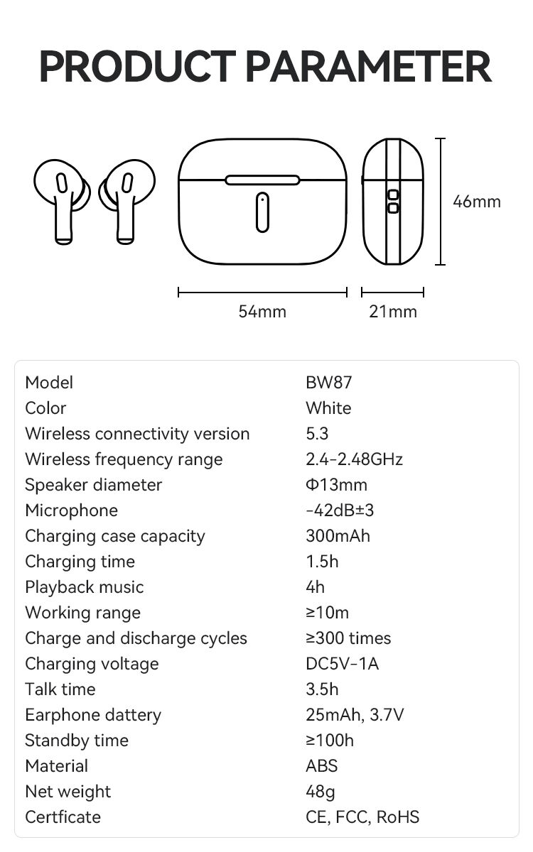 Bwoo True Wireless Earbuds Bluetooth 5.3 Earphones Tws Headset Led ...
