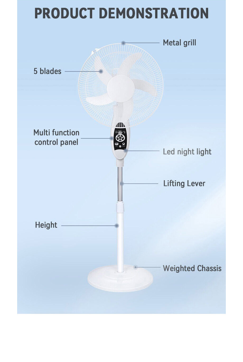 Hot Selling 16 Inch 5 Blades Rechargeable Power Energy Electric Stand Fan With Usb Charger ...