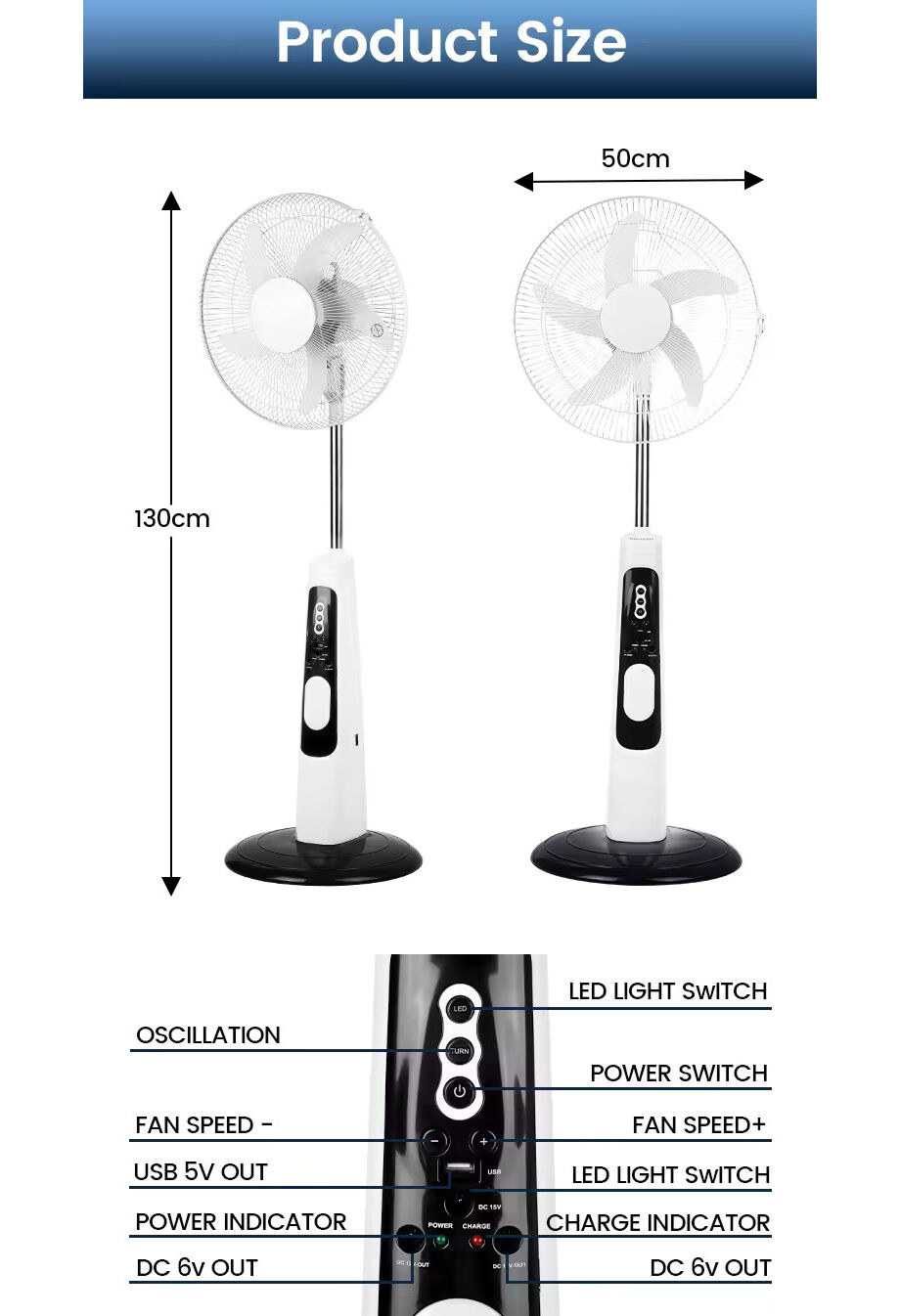 18' Inch Lithium Battery Portable Rechargeable Electric Fan Solar ...