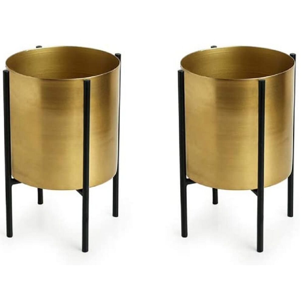 Golden Color Galvanized Iron Planter With Stand Creative Durable Metal ...