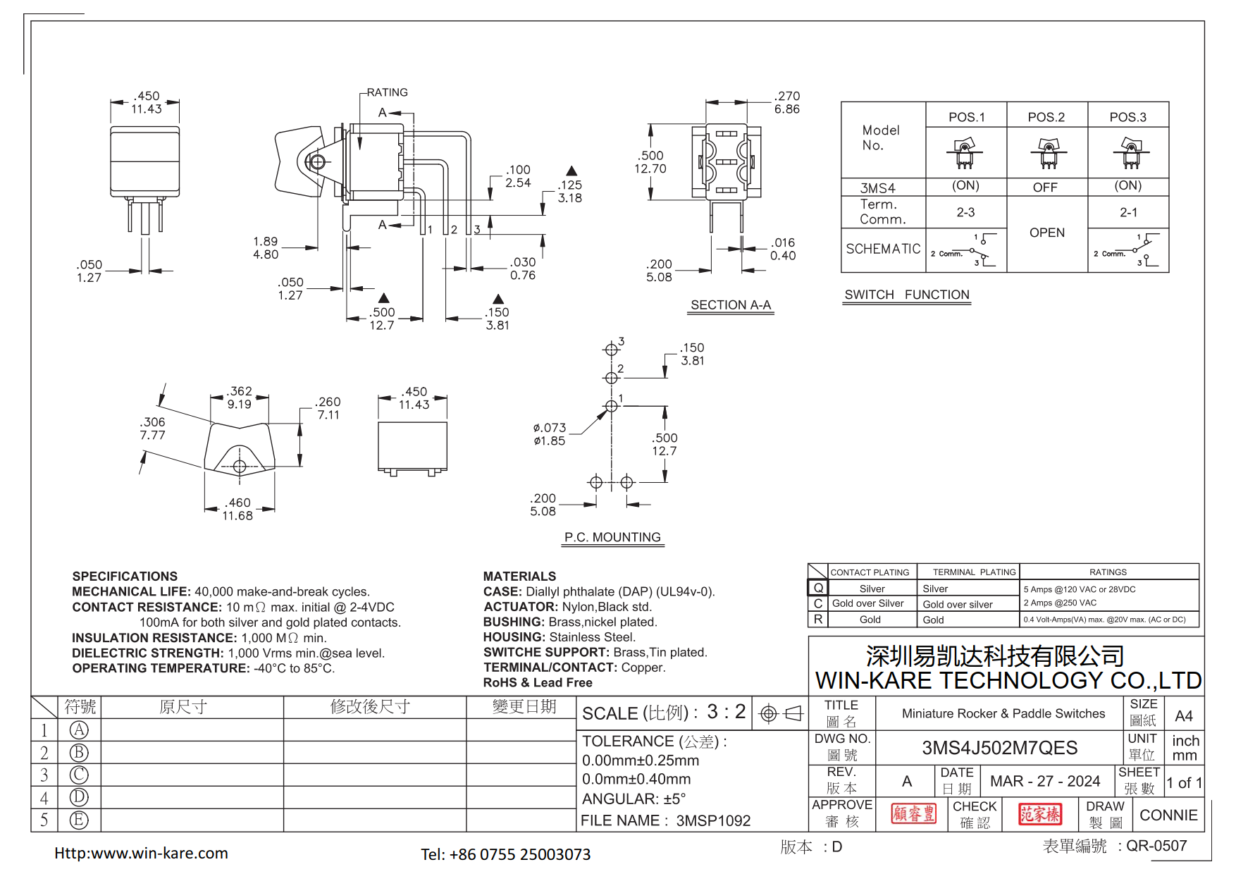 Manufacturer 2a 250v 5a 120v (on)-off-(on) Miniature Toggle Switches ...