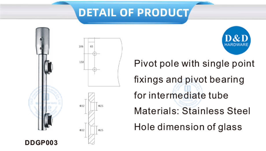 Stainless Steel Glass Door Fittings Pivot Pole With Single Point Fixing ...