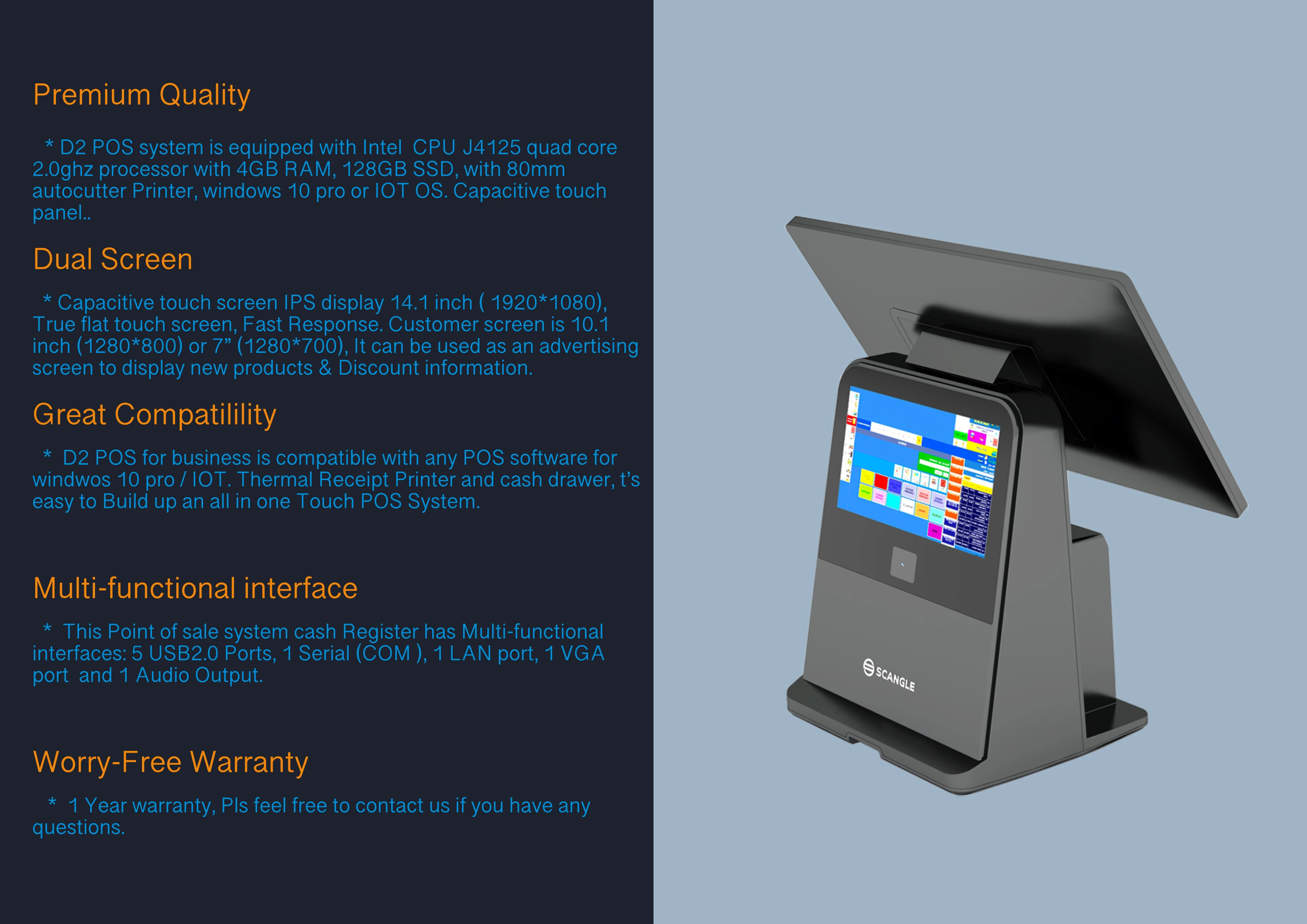Factory Wholesale 14.1" Ips Capacitive Touch Windows Pos System With ...