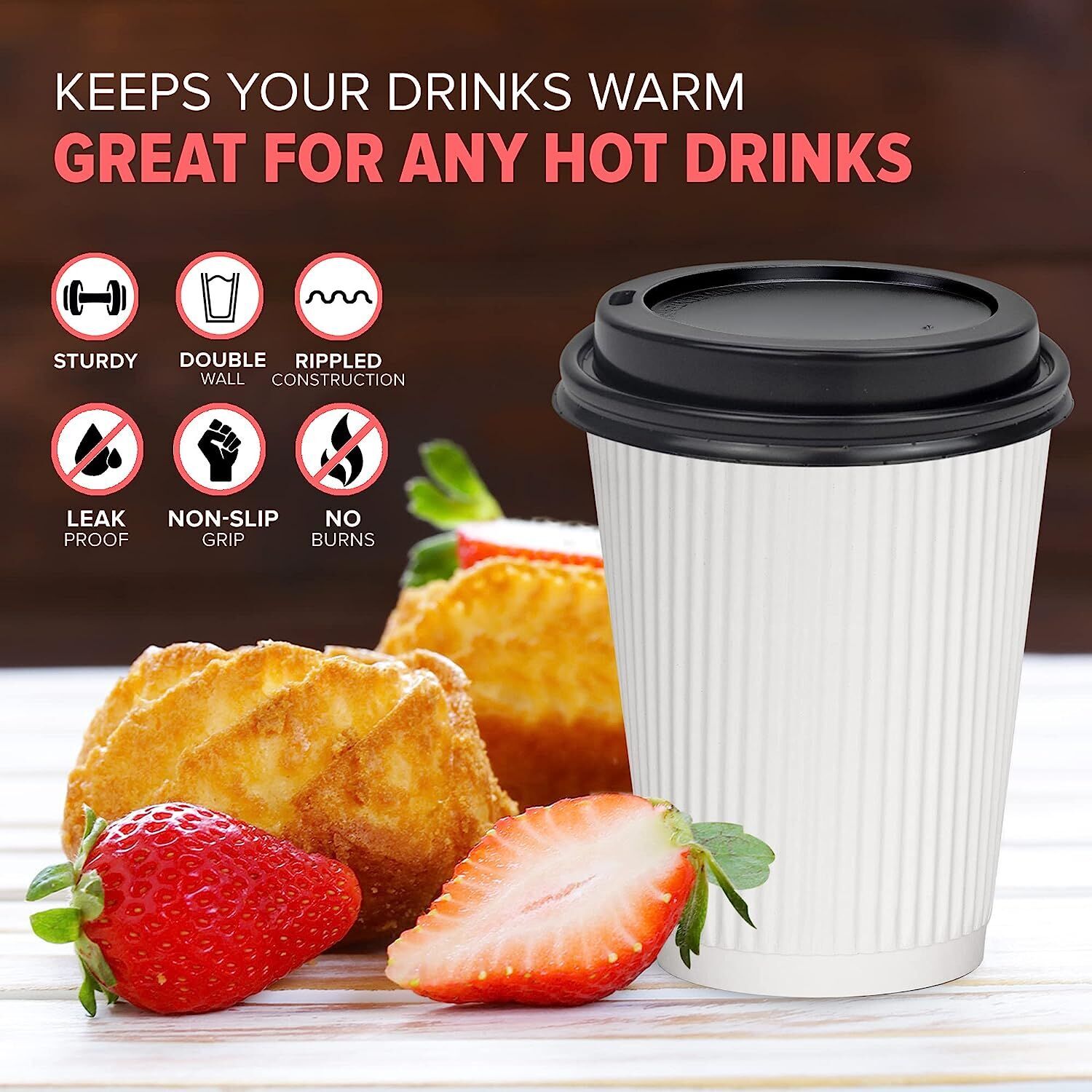 Disposable Coffee Cups - 12 Oz White Double Wall Ripple Sleeves ...