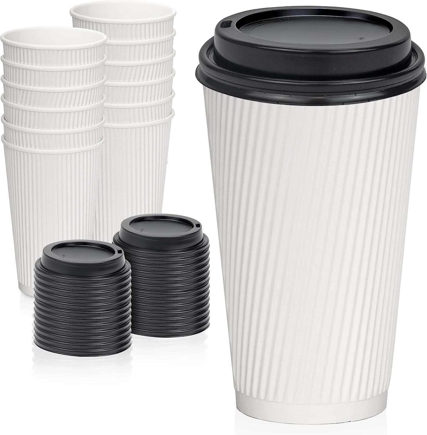 Disposable Coffee Cups - 12 Oz White Double Wall Ripple Sleeves ...
