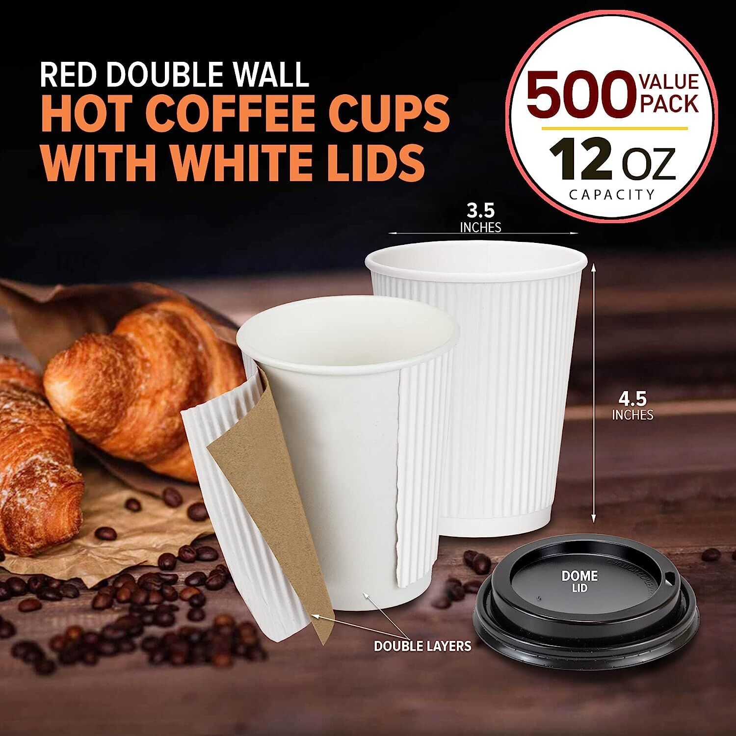 Disposable Coffee Cups - 12 Oz White Double Wall Ripple Sleeves ...