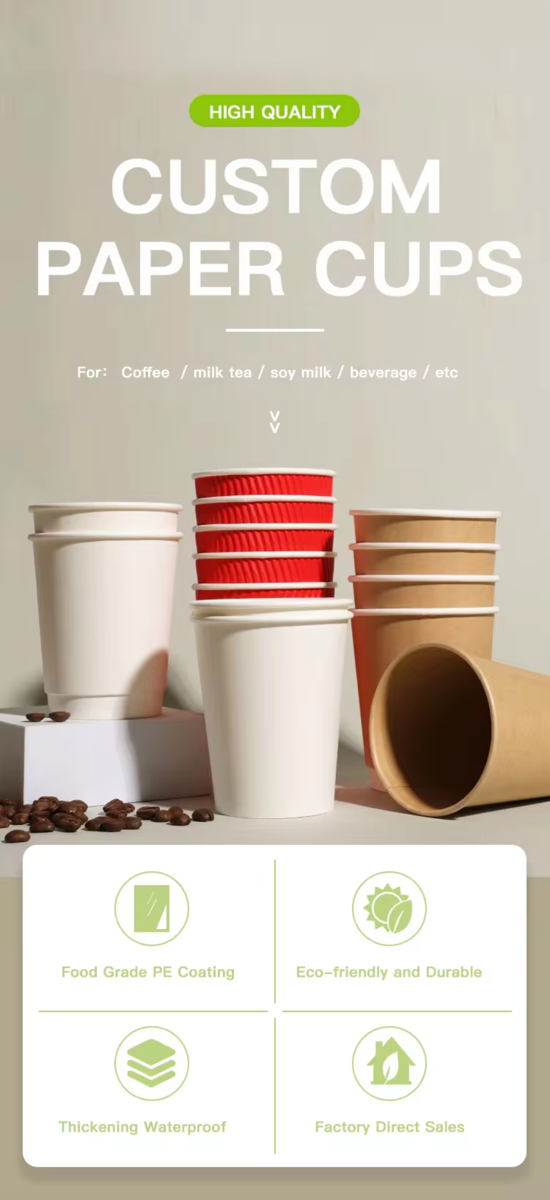 8oz 12oz 16oz 20oz 22oz Plastic Free Water Based Coating Disposable Cup