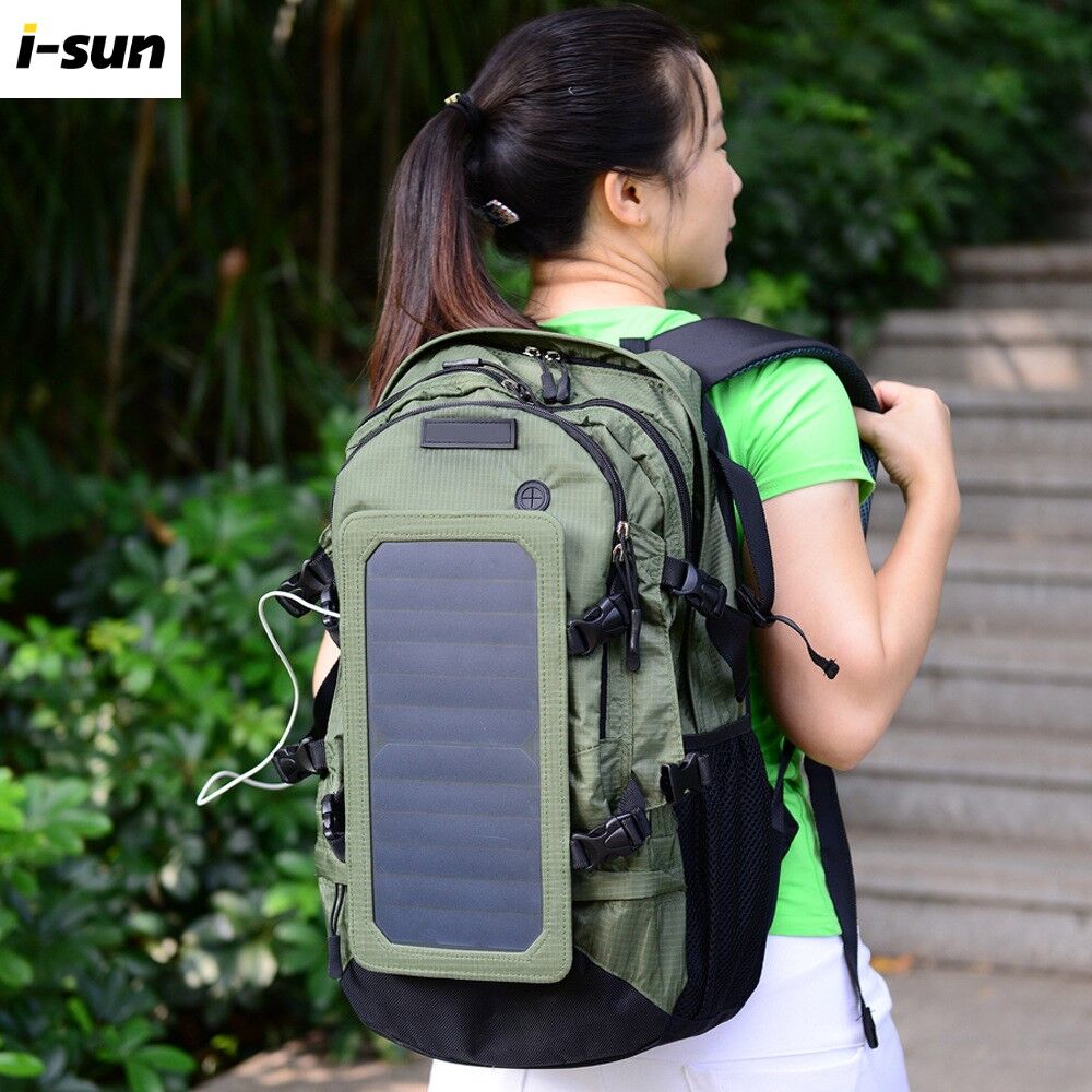 Green Black Solar Backpack With 5v Power Supply For Running, Hiking ...