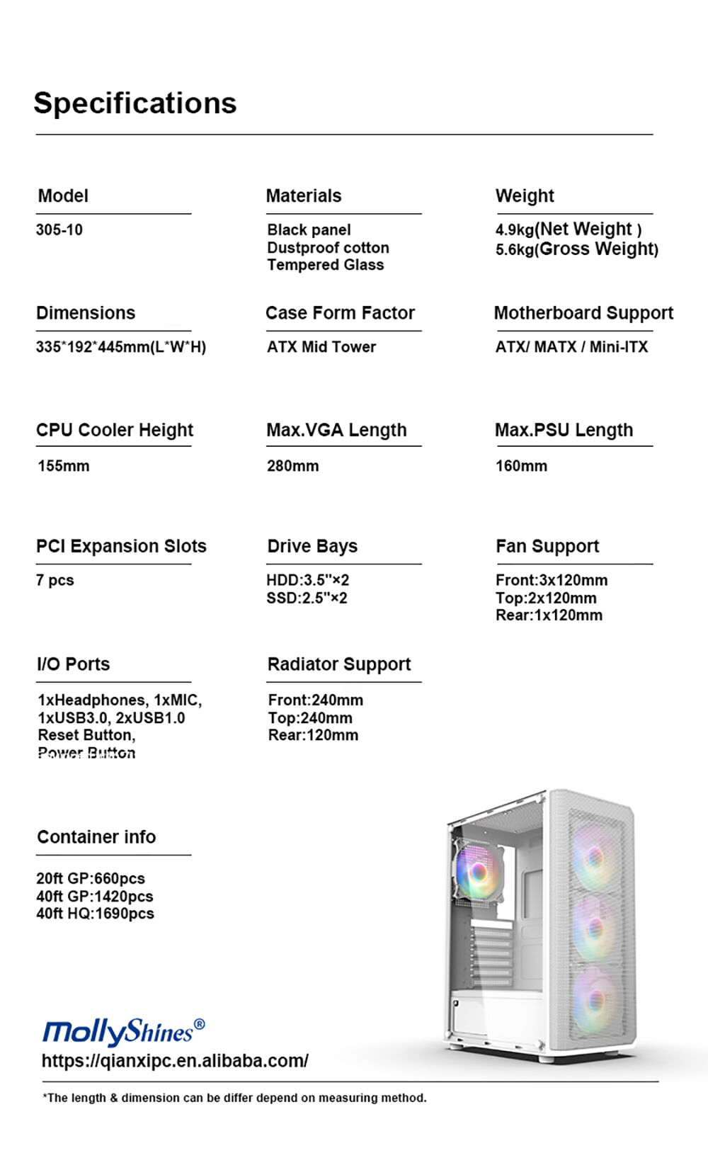Atx Pc Tower Computer Cabinet Side Open Glass Window Mesh Front Panel ...