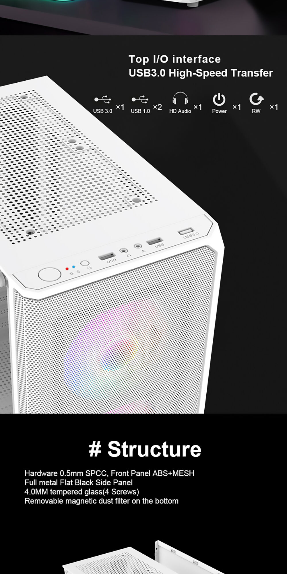 Atx Pc Tower Computer Cabinet Side Open Glass Window Mesh Front Panel ...