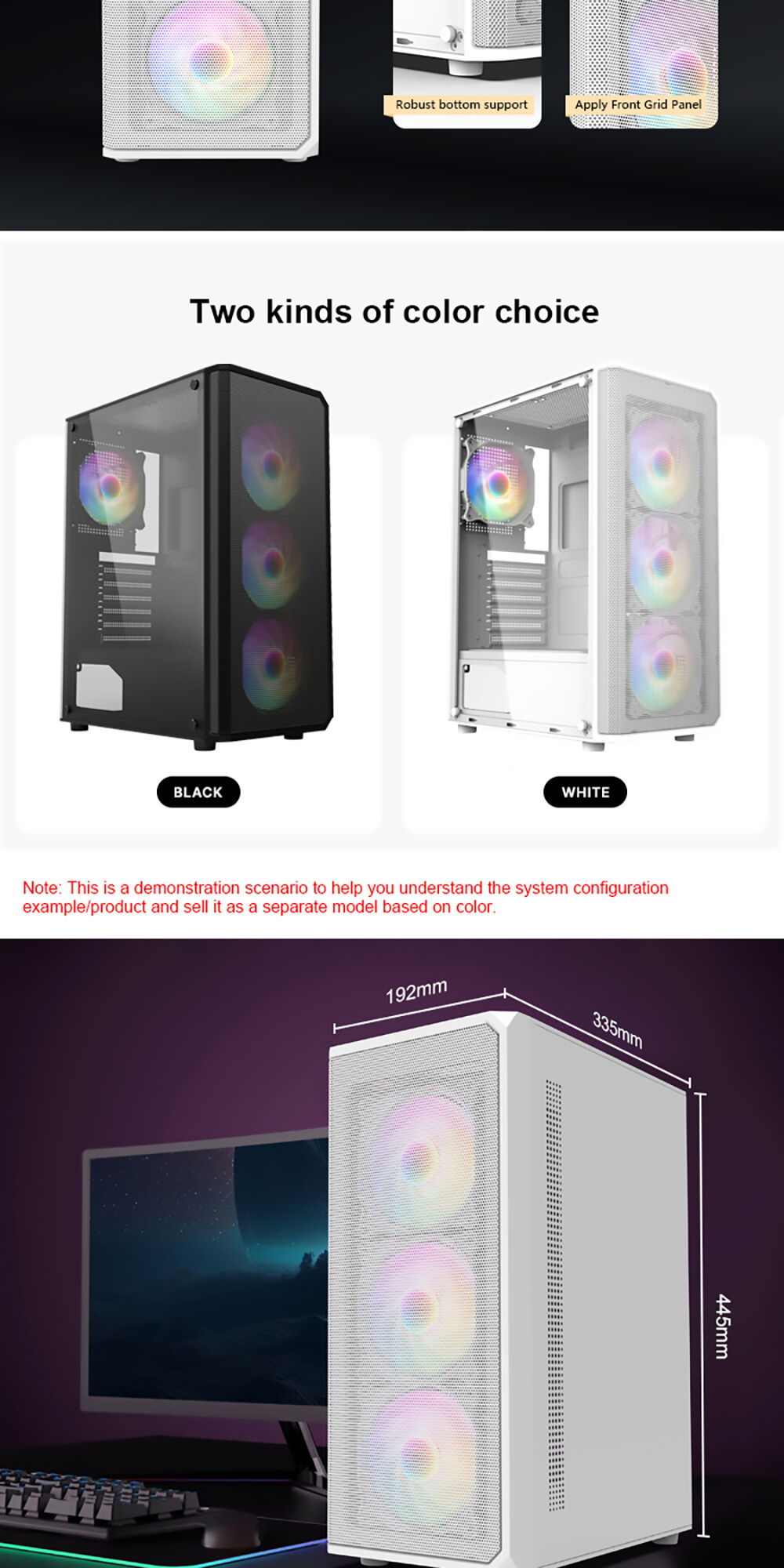 Atx Pc Tower Computer Cabinet Side Open Glass Window Mesh Front Panel ...