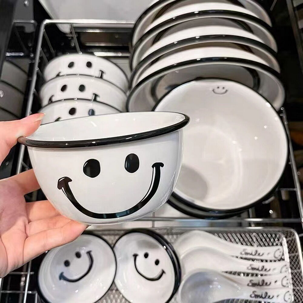 Cartoon White Black Smile Ceramic Bowls And Plates Kitchen Home ...