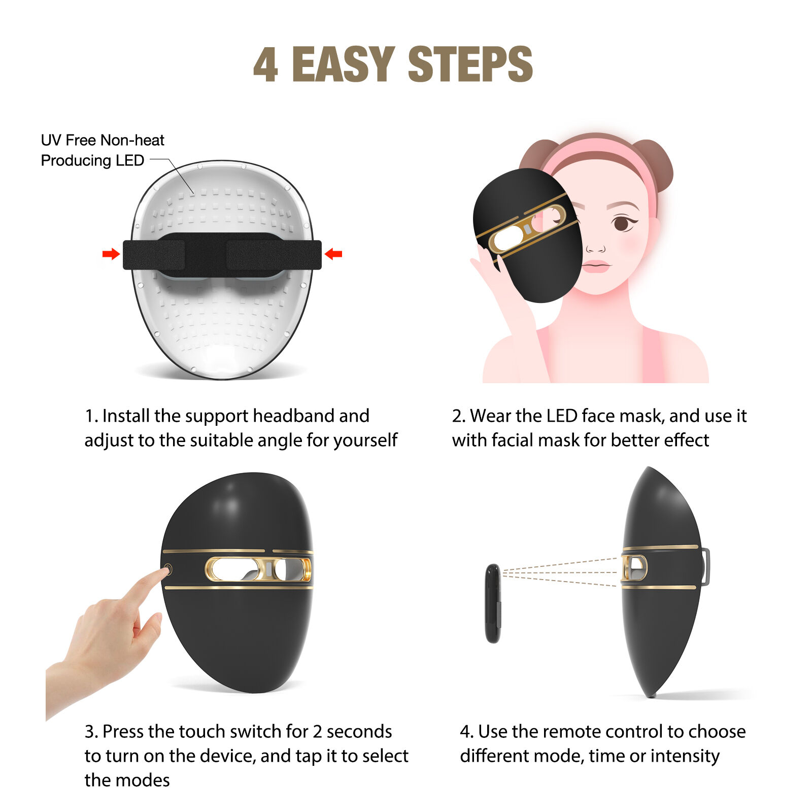 New Trending Red Infrared Led Light Photon Therapy Face Mask 4 Colors ...