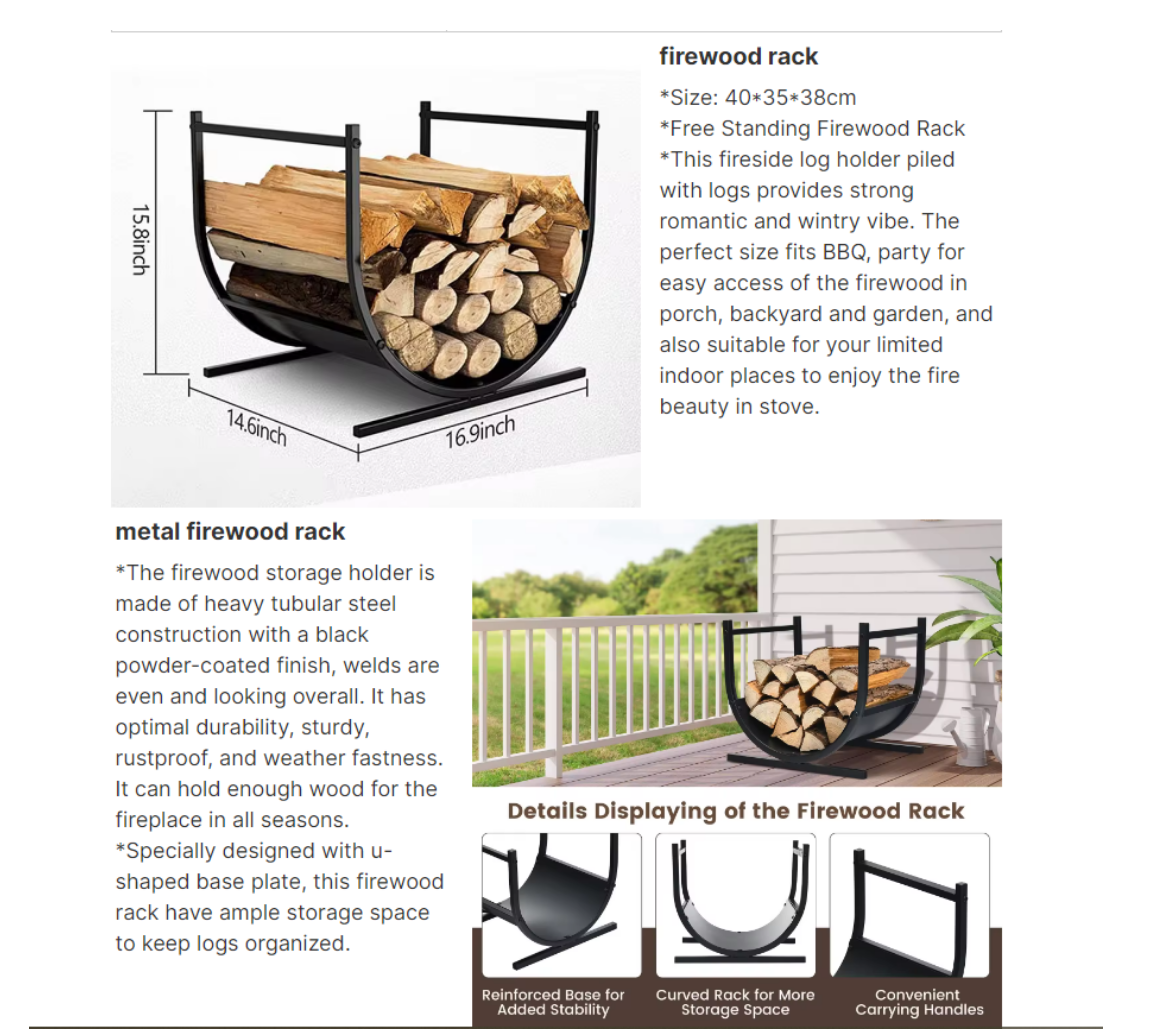 Heavy Duty Large Curved Indoor Outdoor Firewood Log Rack Log Hoop Log ...