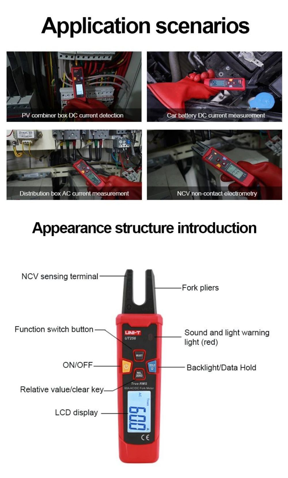 Ut256 60a Ac/dc Fork Meter/true Rms Auto-range Digital Clamp Ammeter ...