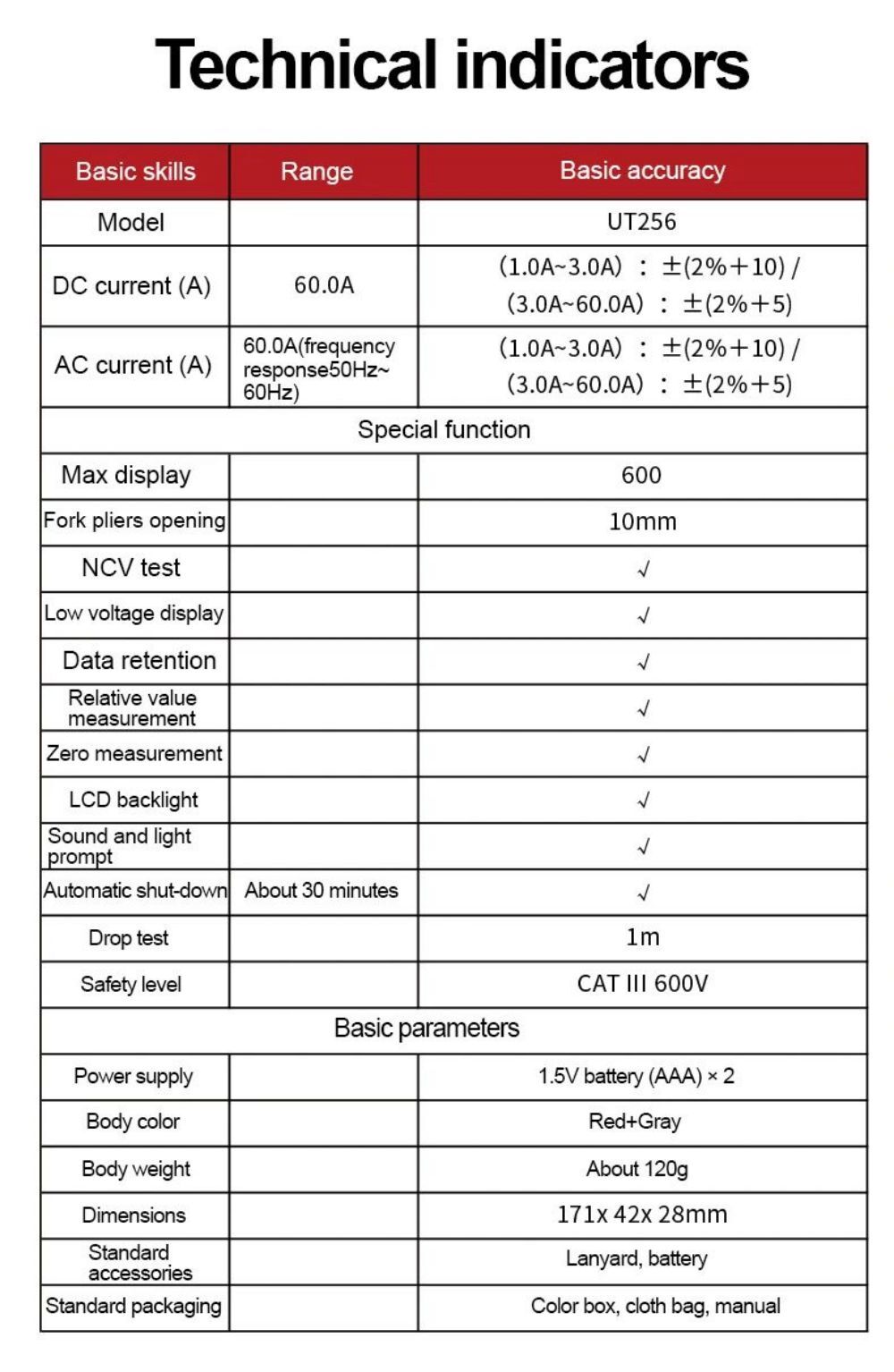 Ut256 60a Ac/dc Fork Meter/true Rms Auto-range Digital Clamp Ammeter ...