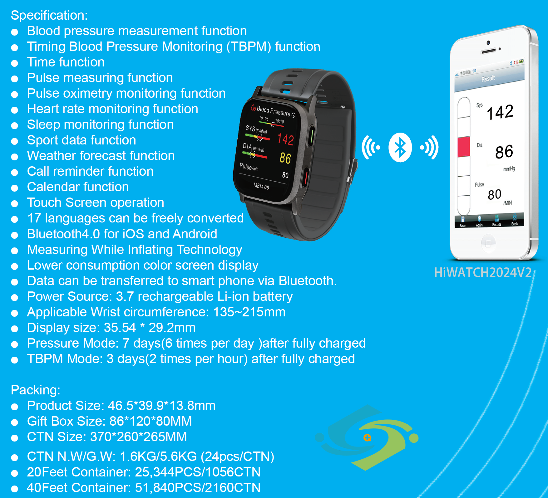 Usa-fda510k, Eu-mdr/mdd, Cn-nmpa Cleared Smart Health Watch,blood ...