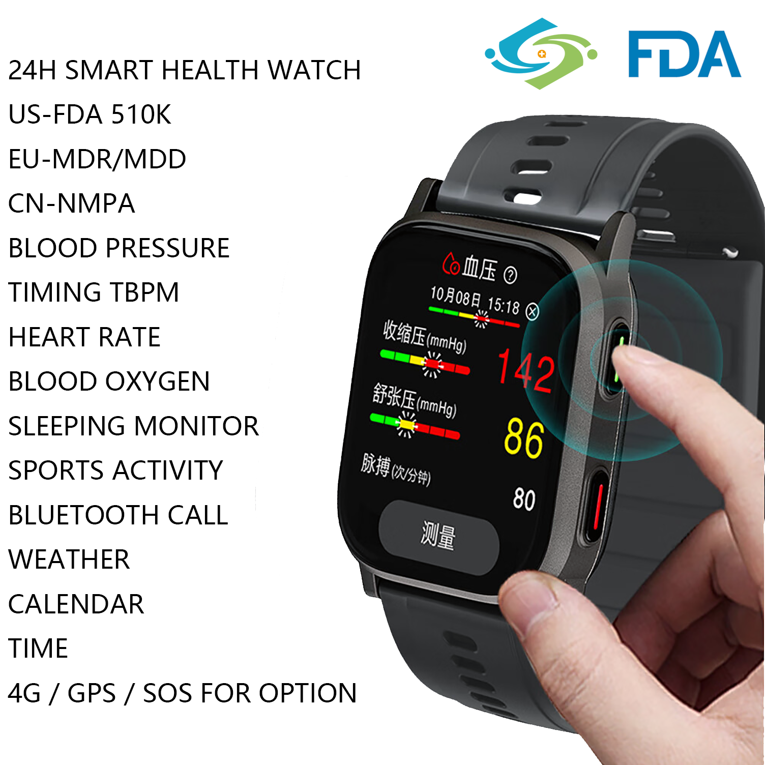 Usa-fda510k, Eu-mdr/mdd, Cn-nmpa Cleared Smart Health Watch,blood ...