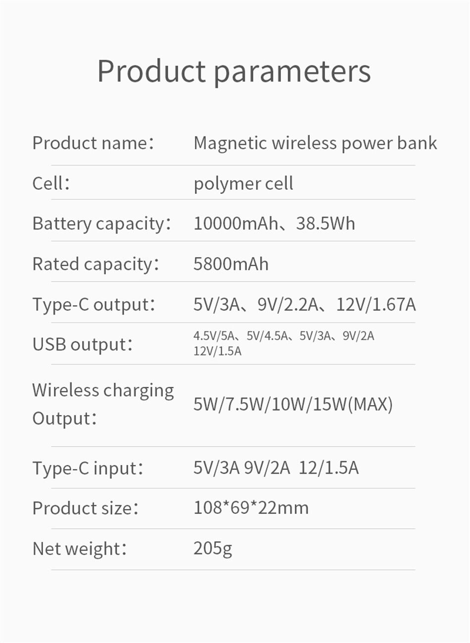 10000mah 15w Wireless Mini Portable Power Bank With Led Display 22.5w ...