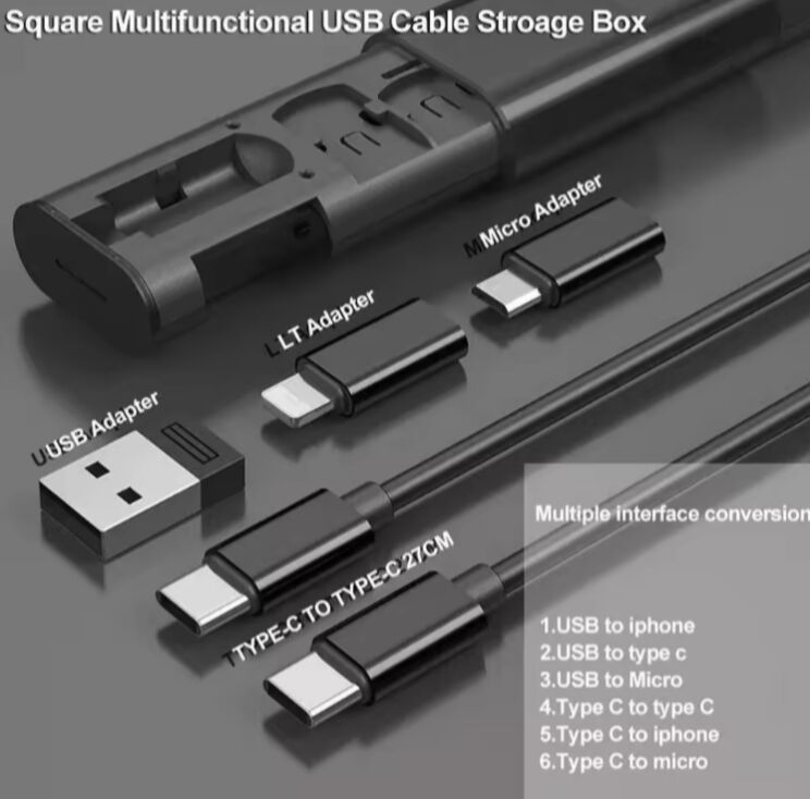 Creative 6 In 1 Cable Storage Box Multi-function Type C Micro Usb ...