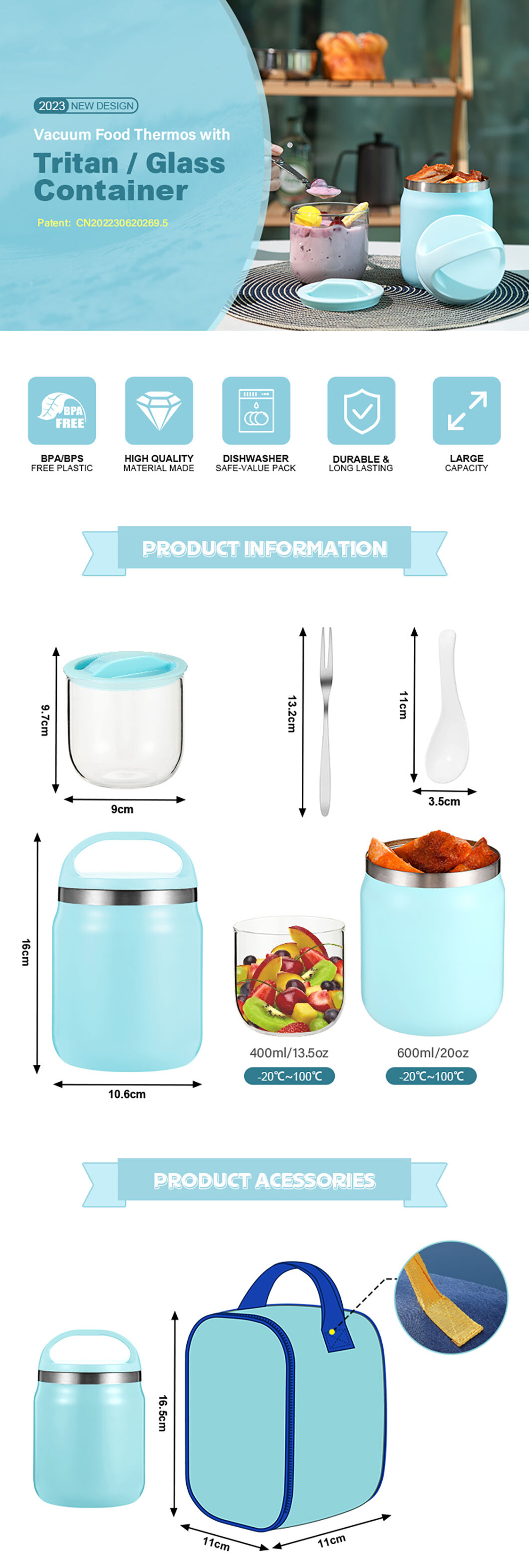 New Products Odm Double Wall Stainless Steel Food Flask Insulated Vacuum Food Jar Thermos Soup ...