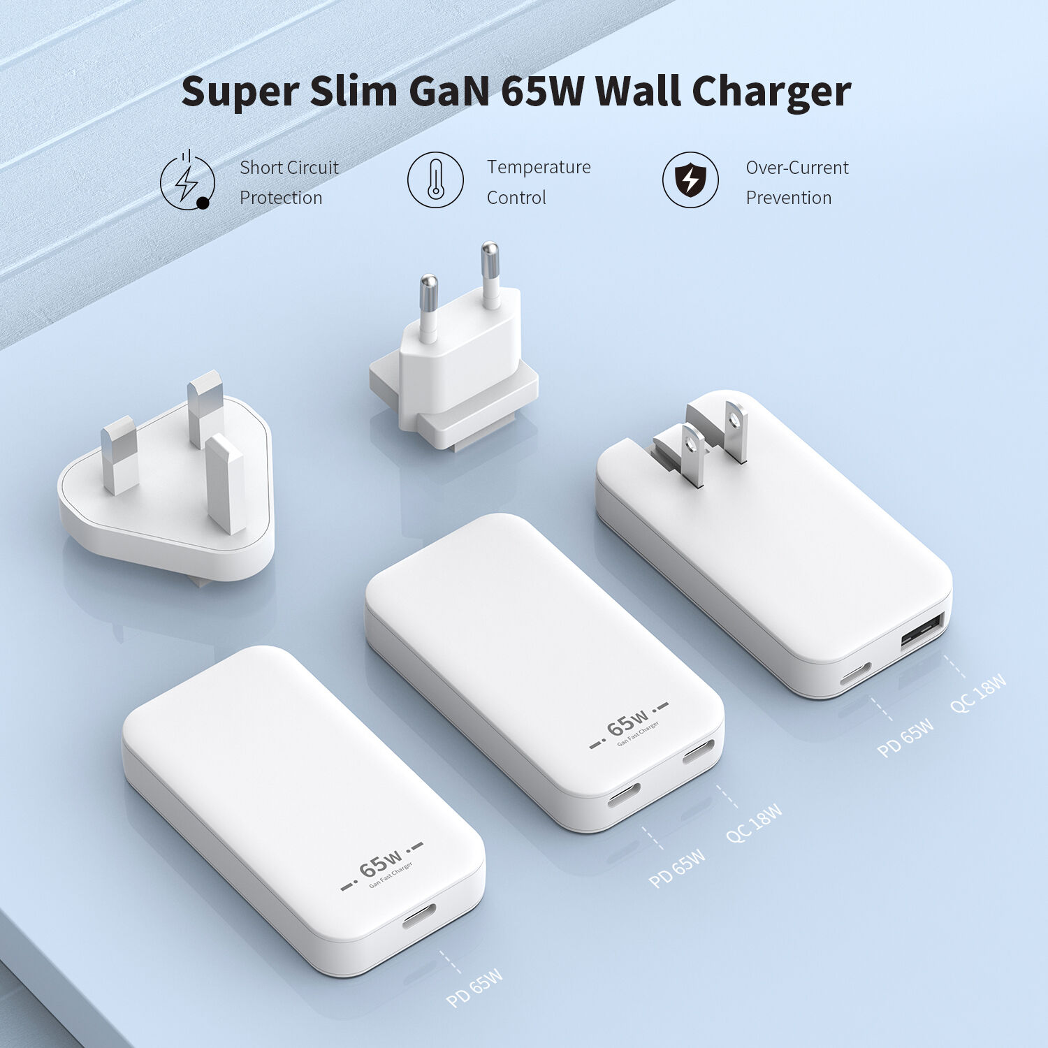 Factory Price,sunlike Slim Gan 65w Wall Charger,us,uk,eu Plug Adapters ...