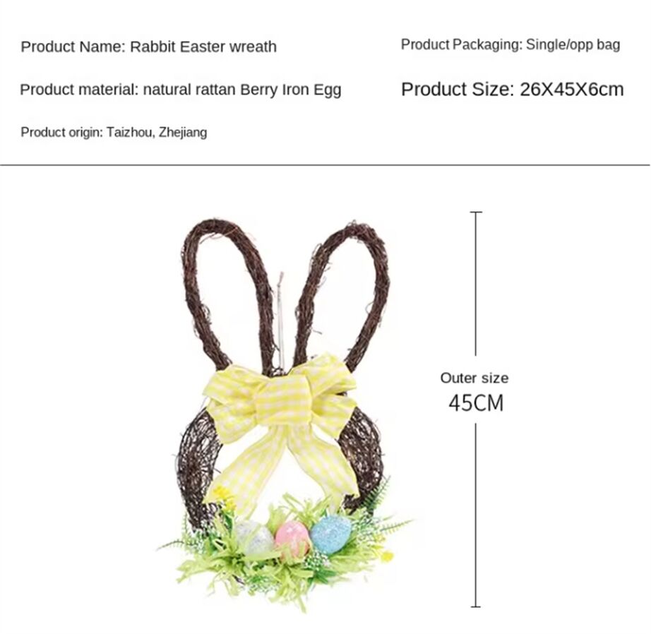 Easter Rabbit Head Shape Natural Rattan Berry Colorful Egg Door Hanging ...