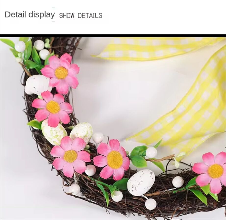 Easter Rabbit Head Shape Natural Rattan Berry Colorful Egg Door Hanging ...
