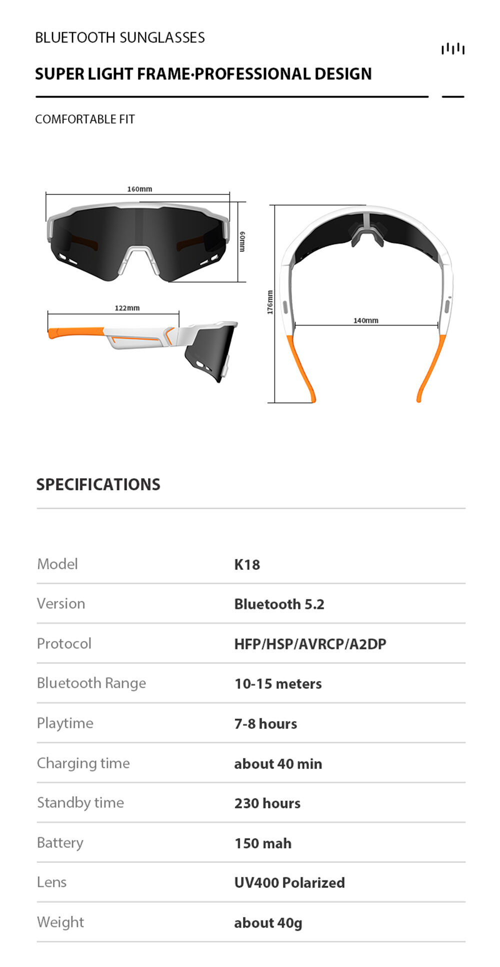 Supplier K18 Wireless Bluetooth Smart Sunglasses Audio Music Eyeglasses With Speaker For Driving