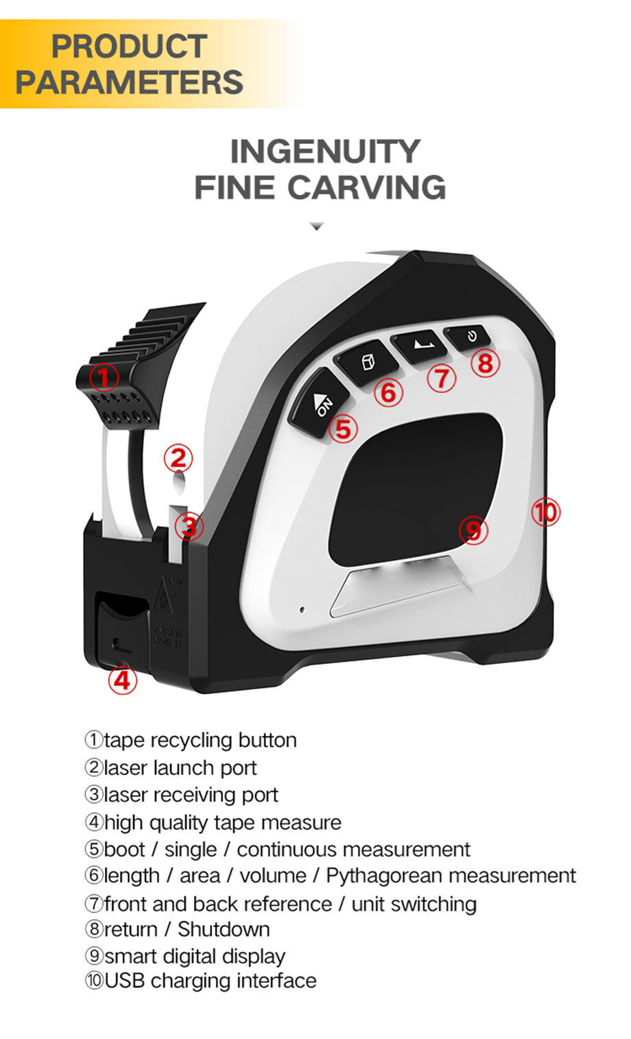 2 In 1 40m Electronic Measuring Tape Lcd Display Laser Digital Range ...
